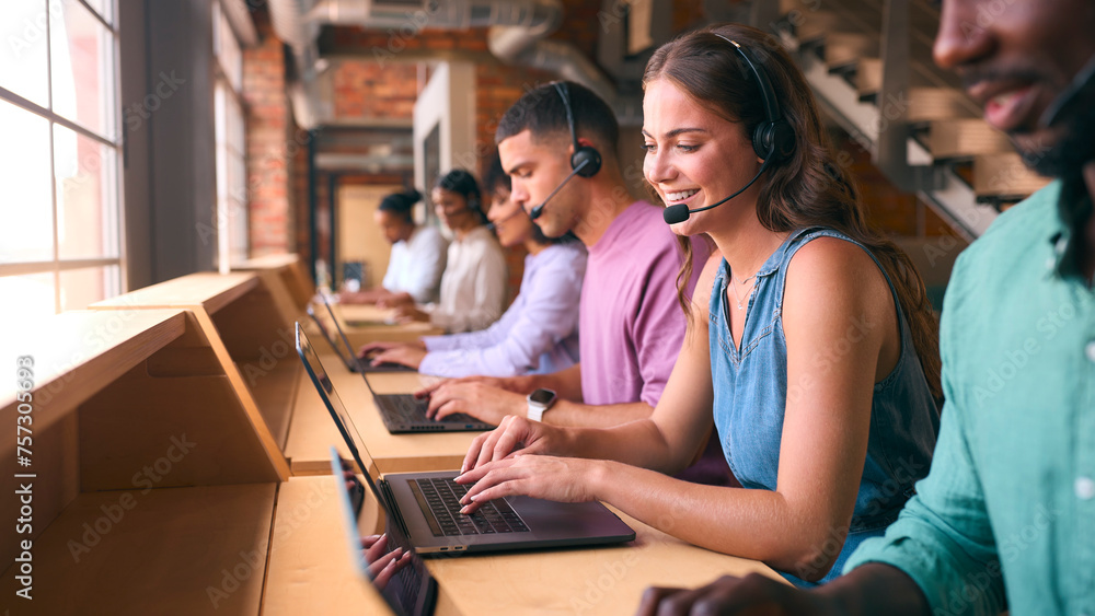 Multi-Cultural Customer Support Or Telesales Team In Modern Open Plan ...