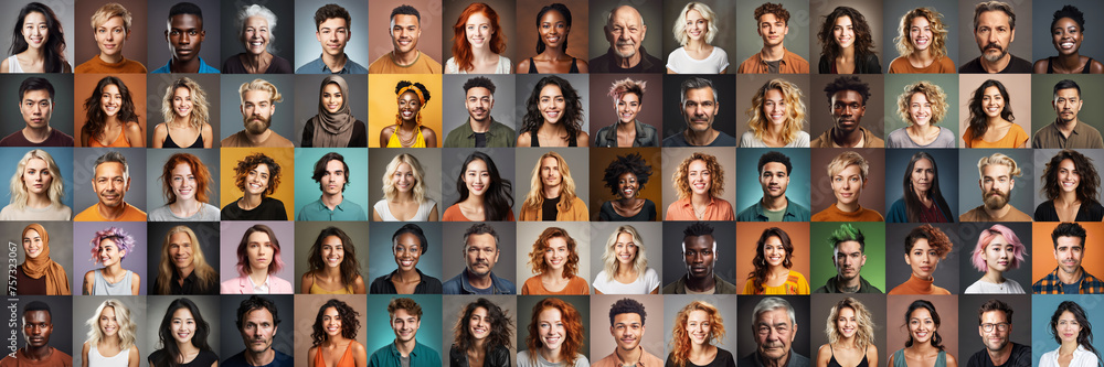 diversity collage of individual people of different age and ethnicitiy ...