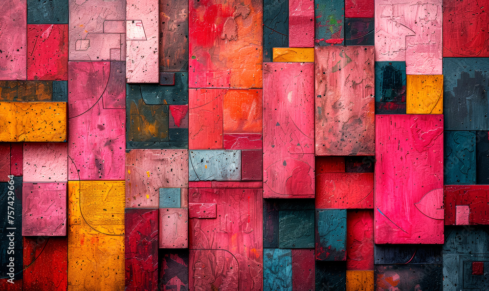 Textured Patchwork of Painted Wooden Panels in Red Tones Stock ...