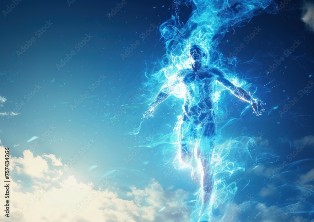Human Life Flying In The Clear Blue Sky. The Concept Of Human Soul ...