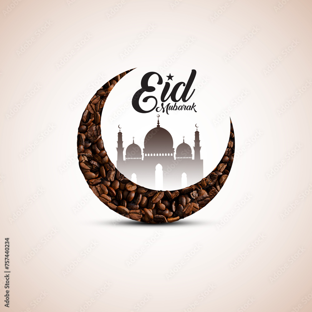 Coffee Moon, Eid Mubarak, and Ramadan creative concept design. Eid-ul ...