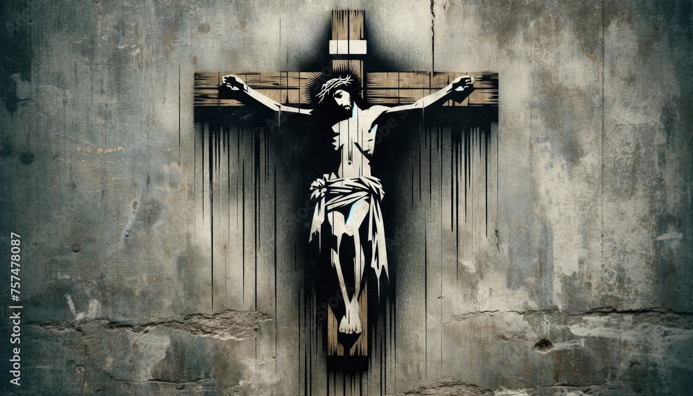 Jesus Christ on the cross. Cross on the wall. Graffiti style. Stock ...