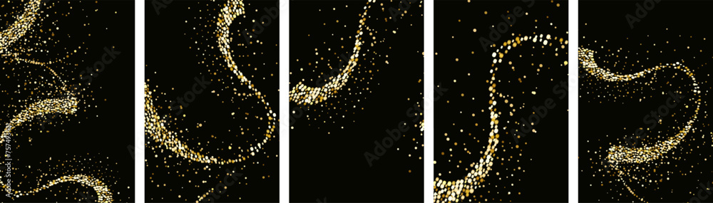 Collection of gold glitter textures set against a sleek black backdrop ...