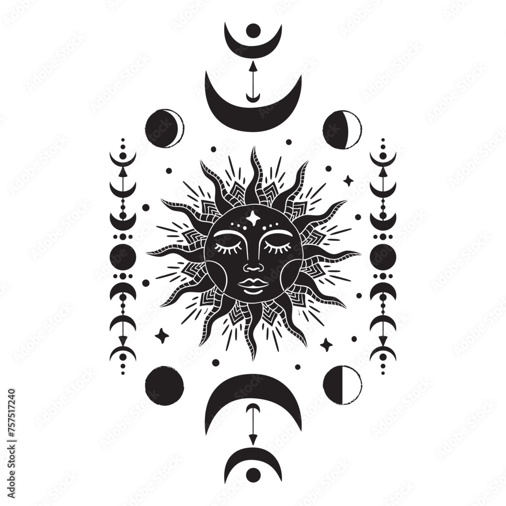 Title Sun and moon svg, boho svg, celestial sun svg, mystical svg ...