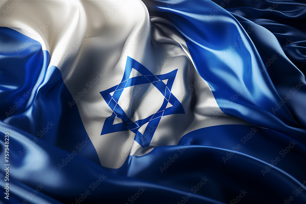 Fabric voluminous textured flag of Israel. Blue and yellow colors ...