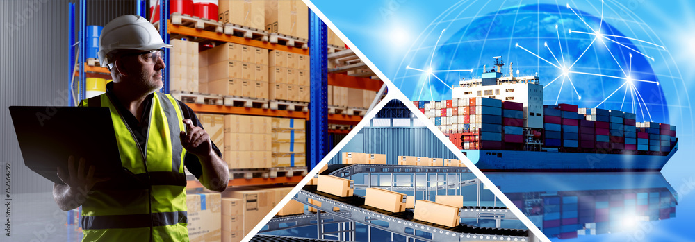 Logistics business. Man in logistics warehouse. Logistician tracks ...