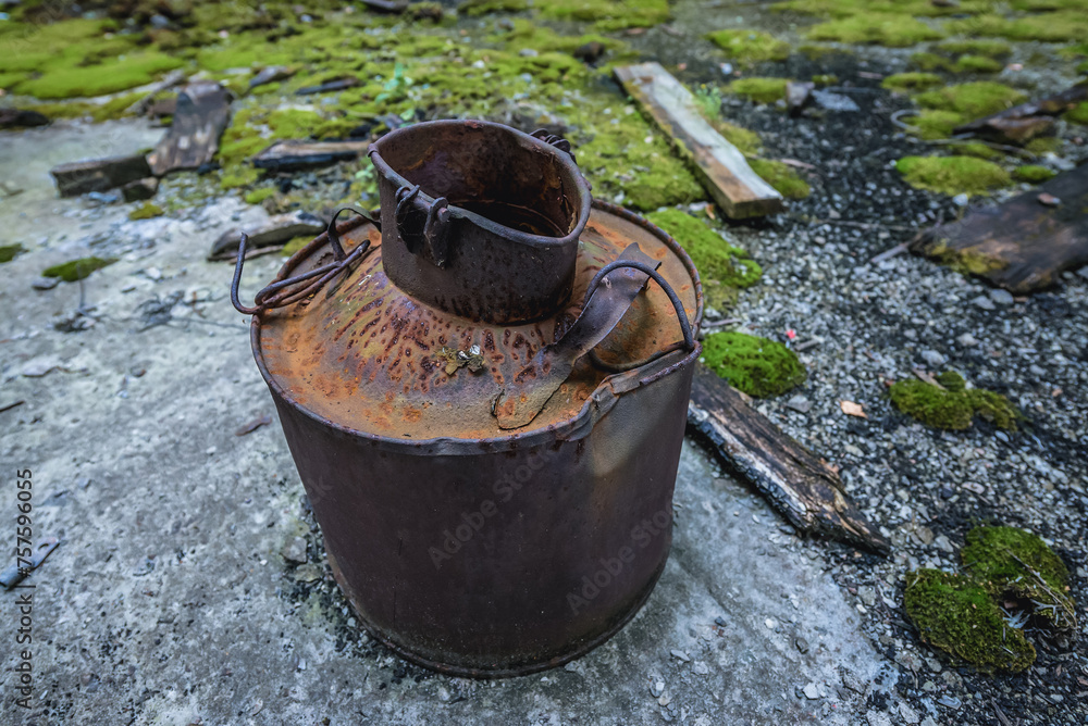 Old Milk churn in unfinished cooling tower of reactor 5 of Chernobyl ...