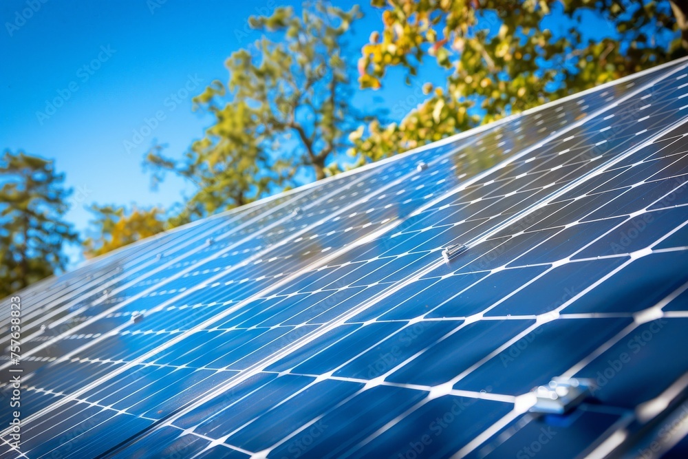 Photovoltaic solar panels on a house roof capturing sunlight to convert ...