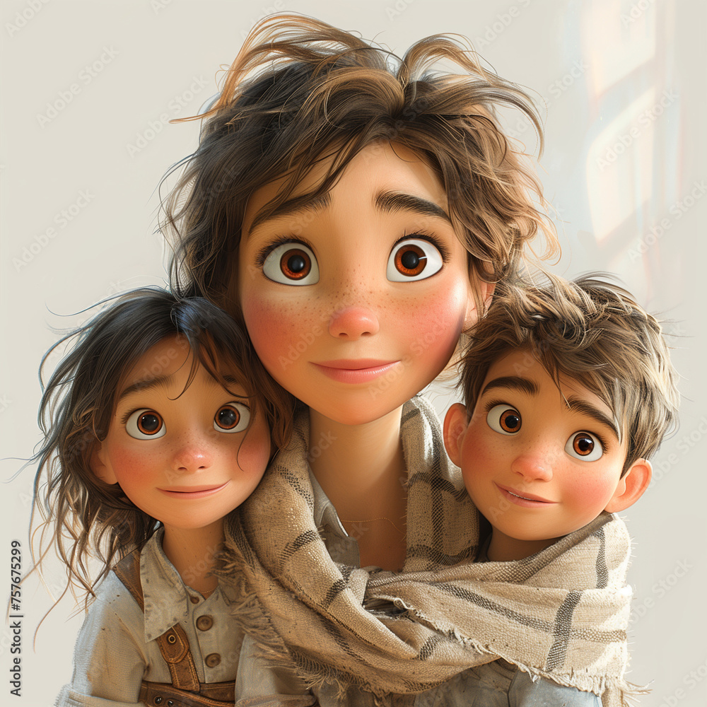 Happy Mother's Day, mom with her daughter and son, a beautiful family ...