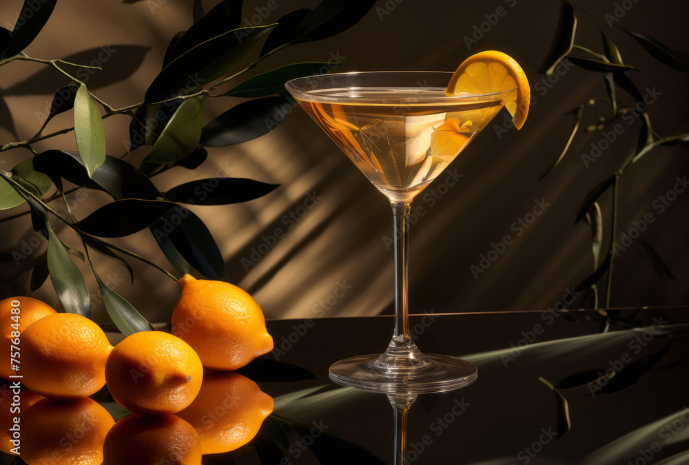 The glass of martini sits next to oranges, its nature-inspired forms ...