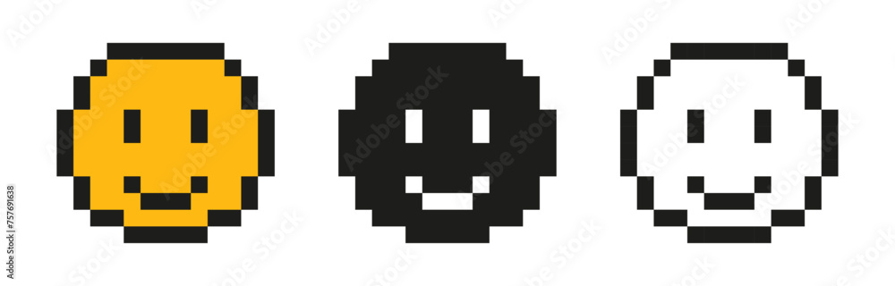 pixel smile emoji face. smiley emoticon with pixel art style , happy ...