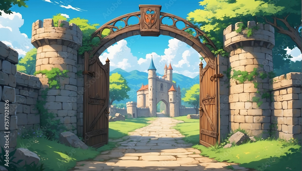 Medieval Wall Gate: Illustration of a Medieval Gate Set Within Stone ...