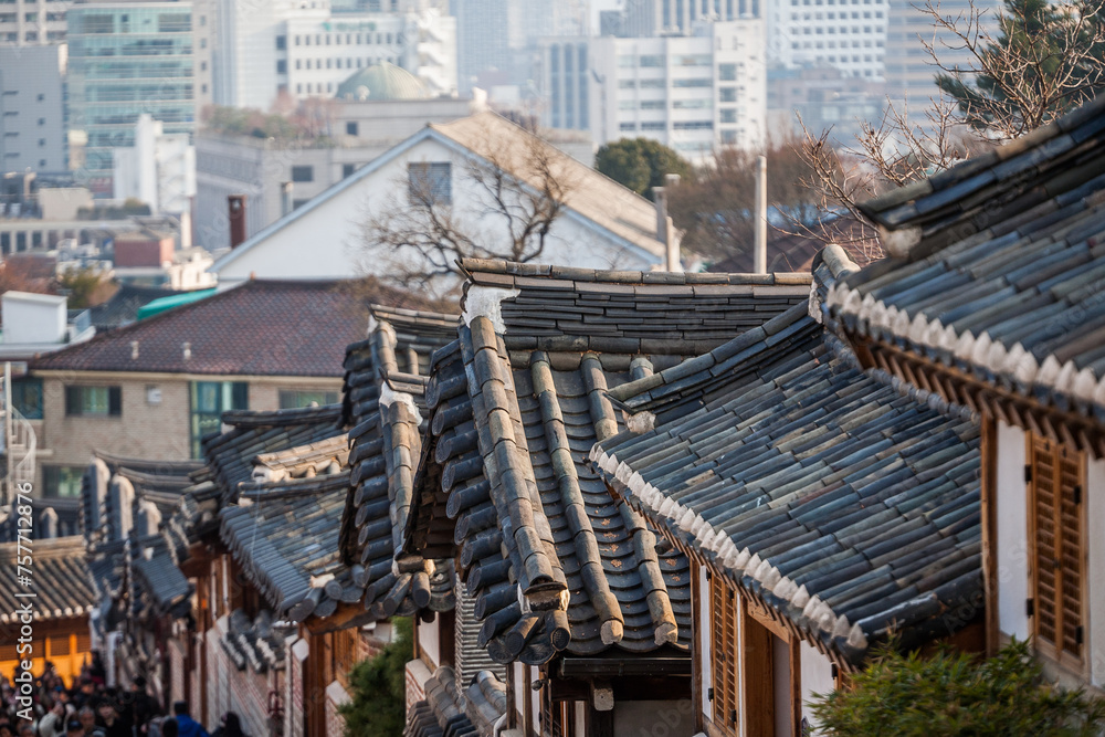 Traditional Korean building architecture of bukchon Hanok Village in ...