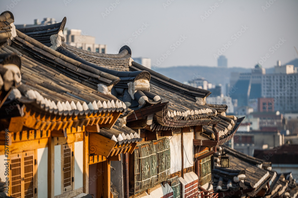Traditional Korean building architecture of bukchon Hanok Village in ...