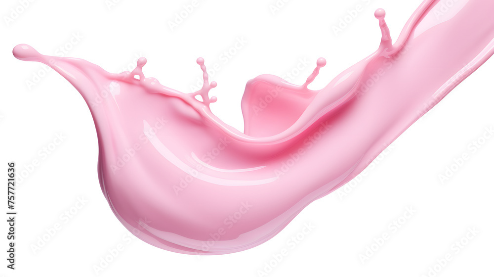 Splash of pink milky liquid similar to smoothie, yogurt or cream on ...