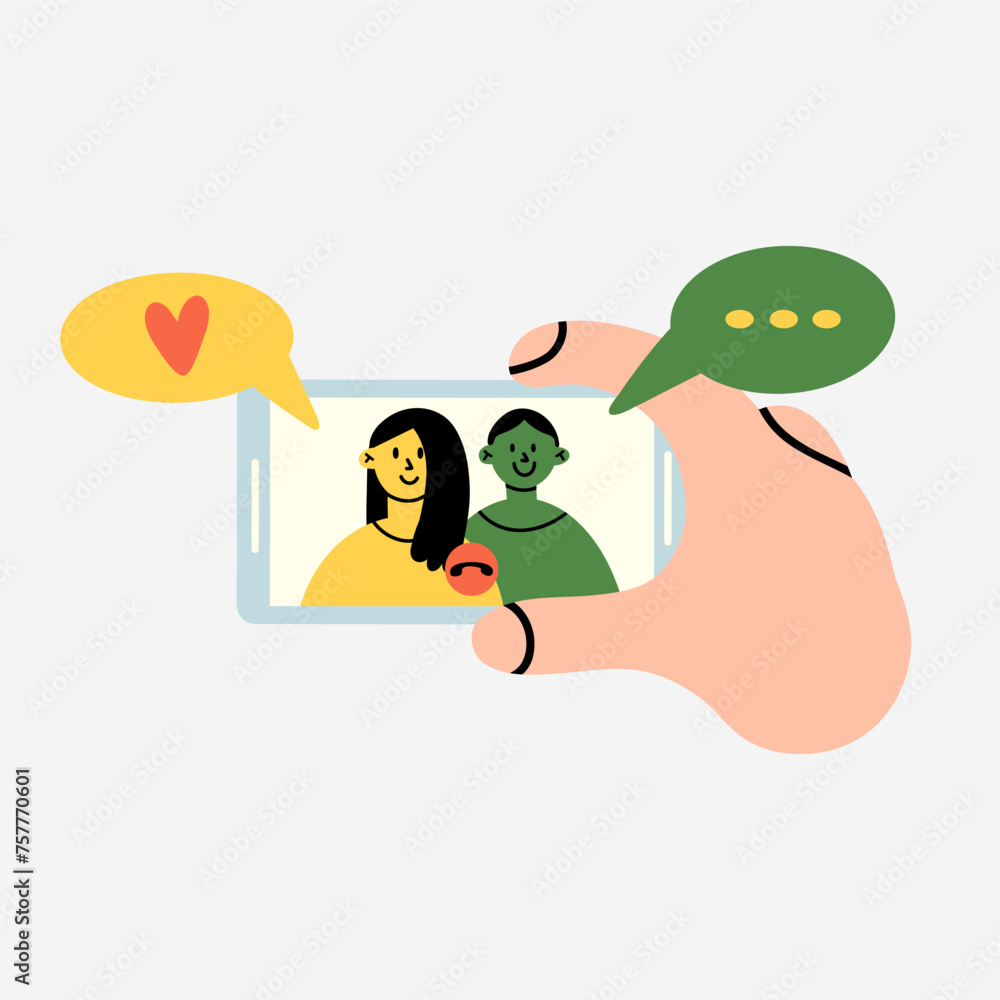Smartphone communication. Hand hold phone. Chatting, video messages ...