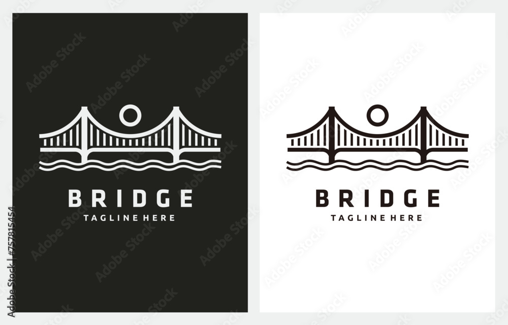 Bridge River Water Silhouette Line art logo design inspiration Stock ...
