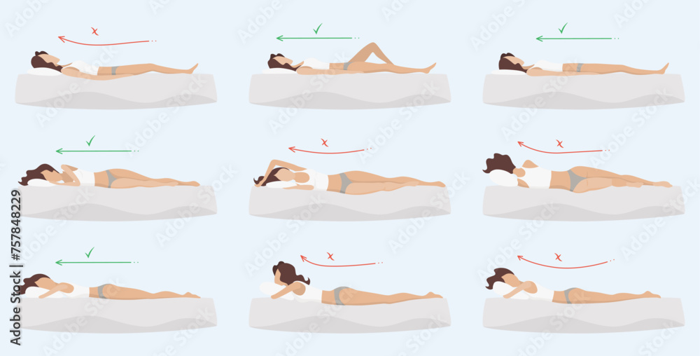 Correct and incorrect sleeping body posture. Healthy sleeping position ...