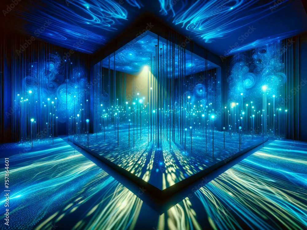 Dive into an immersive spectacle of intense blue light beams and ...
