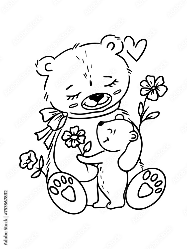 Coloring page for kids. Coloring book animal, happy mother day. Mom ...