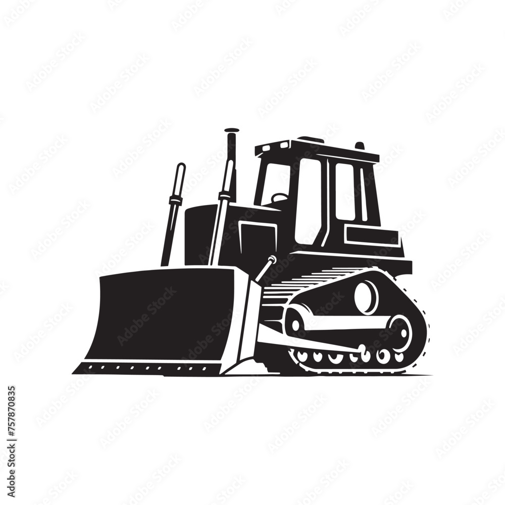 Vector Bulldozer Silhouette Illustration for Construction, Engineering ...