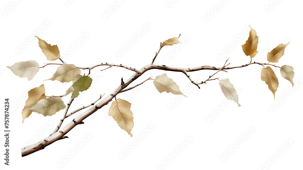 birch tree branch with dry eaves, png file of isolated cutout object on ...