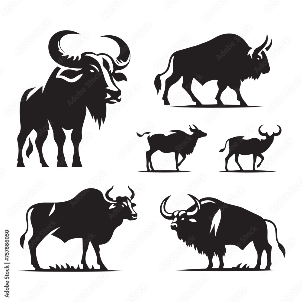 Gaur Silhouette Vectors: Majestic Wild Bull Designs for Wildlife ...