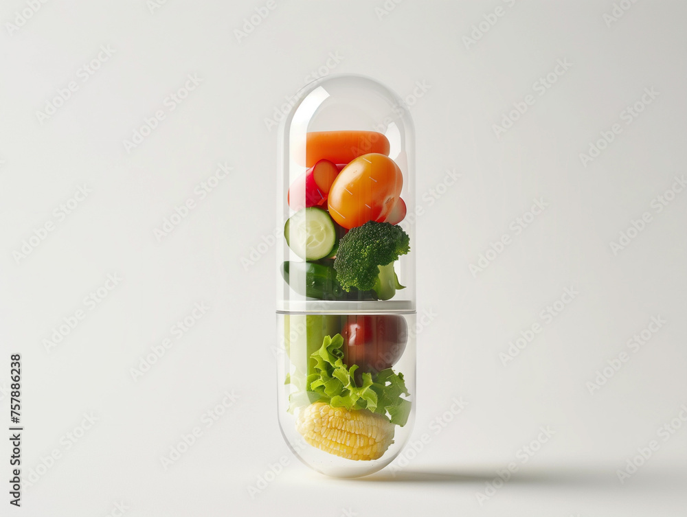 Concept photo of medicine capsule, inside the capsule is fresh ...