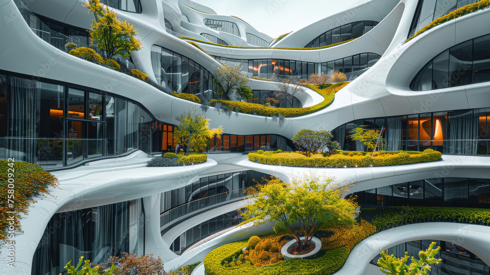 Modern building with green plants. Eco-friendly architecture ...