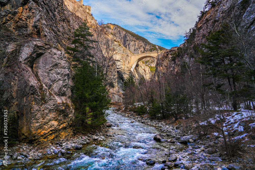 Pont d'Asfeld ("Asfeld Bridge") spanning the Durance Gorges to reach ...