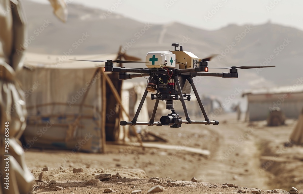 Medical drones delivering critical supplies to remote areas, representing the innovative use of ...