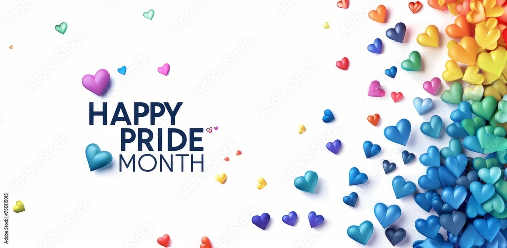 Pride Day themed graphic with the text "HAPPY PRIDE MONTH" on white ...