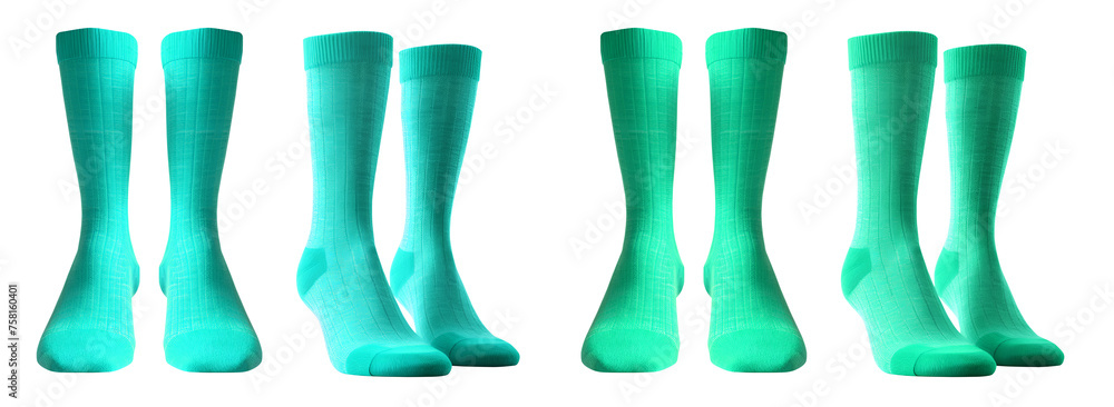 2 Set of turquoise blue green, front side view blank plain socks on ...