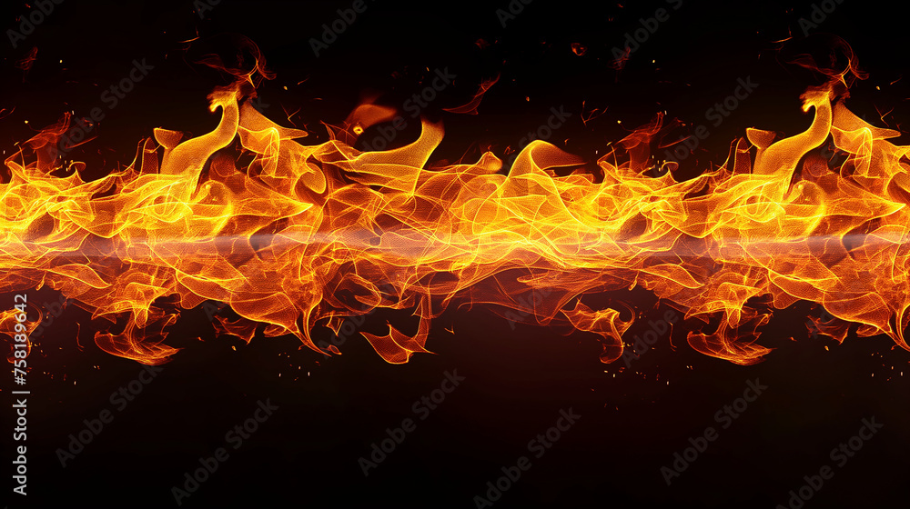 Vivid depiction of intense flames and floating embers giving a sense of ...