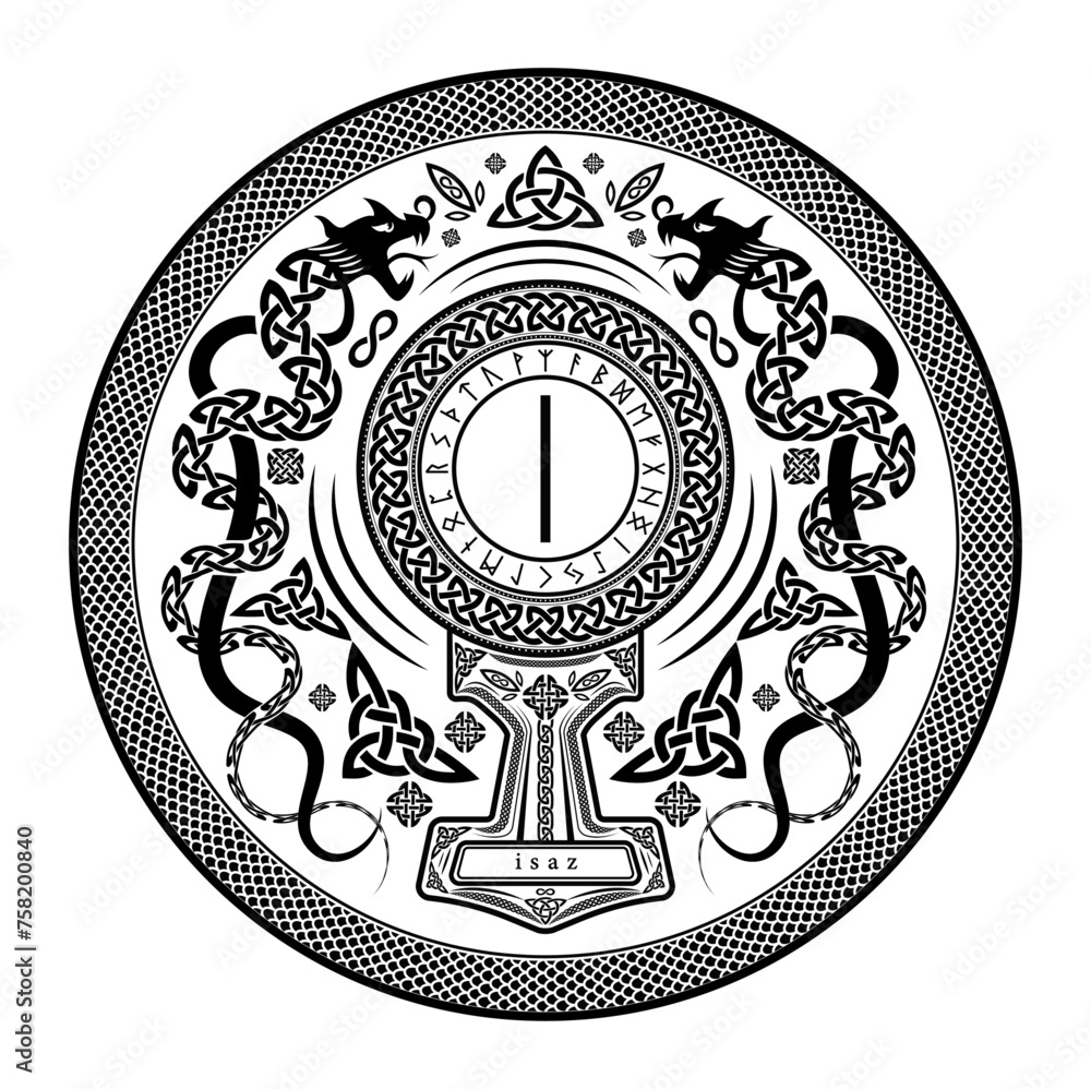 Isaz Rune Shield: Vector Illustration with Norse Pagan Seal Design ...