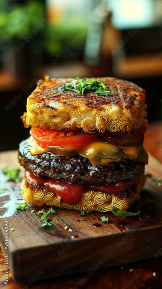 Ramen Burger - where the burger buns are replaced with pressed and ...