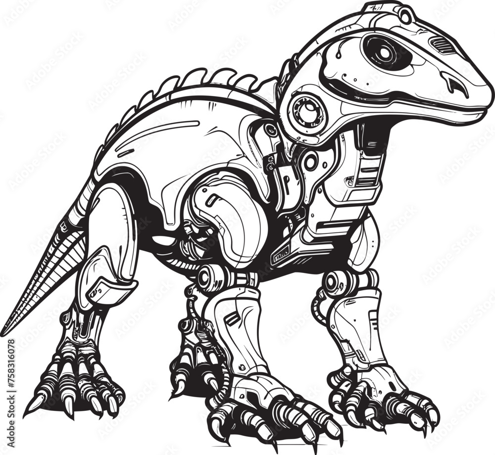 Robo-Dino Power Emblem: Black Logo Icon Design Featuring Vector ...