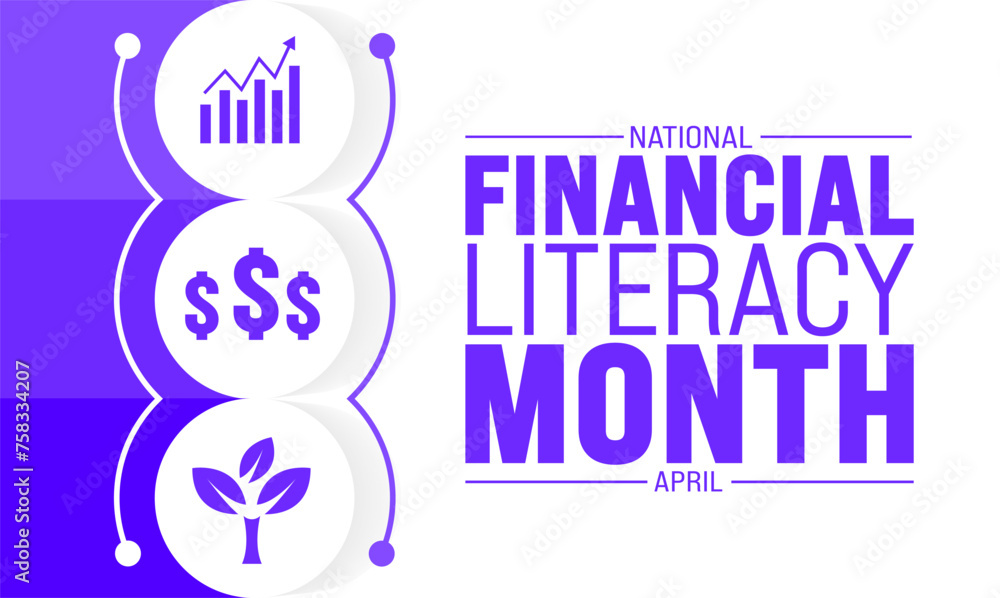 April is National Financial Literacy Month background template. Holiday ...