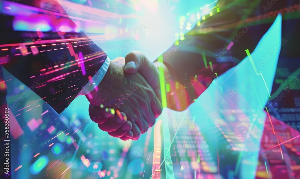 Businessmen handshake with graph chart diagram Stock Photo | Adobe Stock