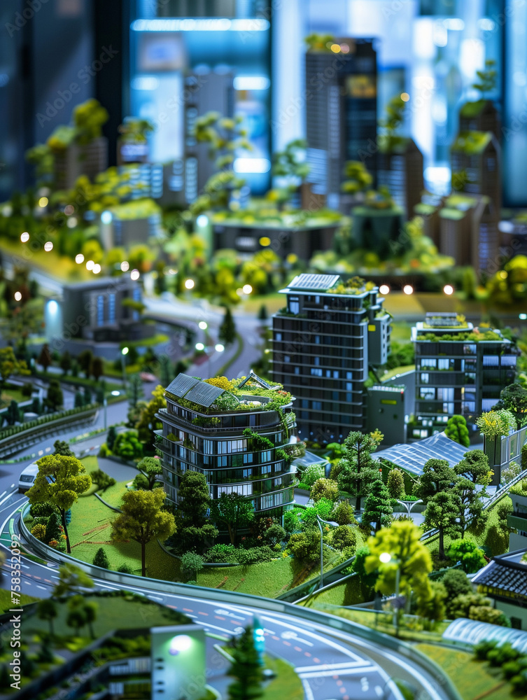 A Photo Of A Sustainable City Model On Display Featuring Miniature ...