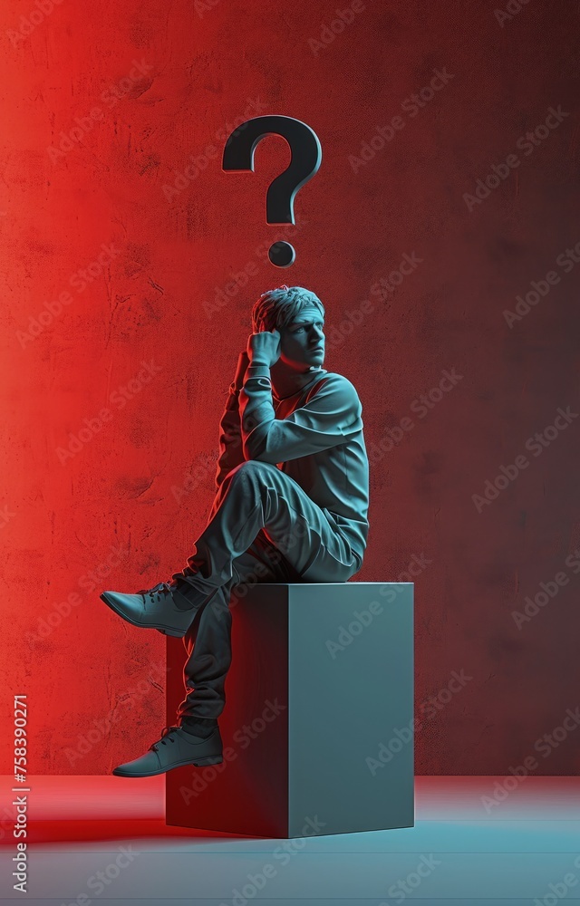 3d character: an inquisitive figure adorned with a dynamic question ...