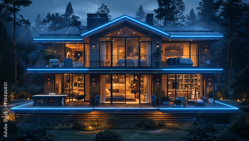 Ecosystem of interconnected smart devices in a smart home, displaying ...