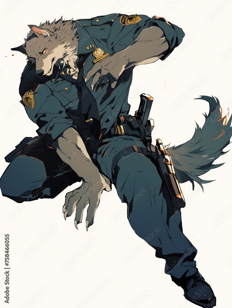 Wolf Police Officer Pose Illustration Stock Illustration | Adobe Stock