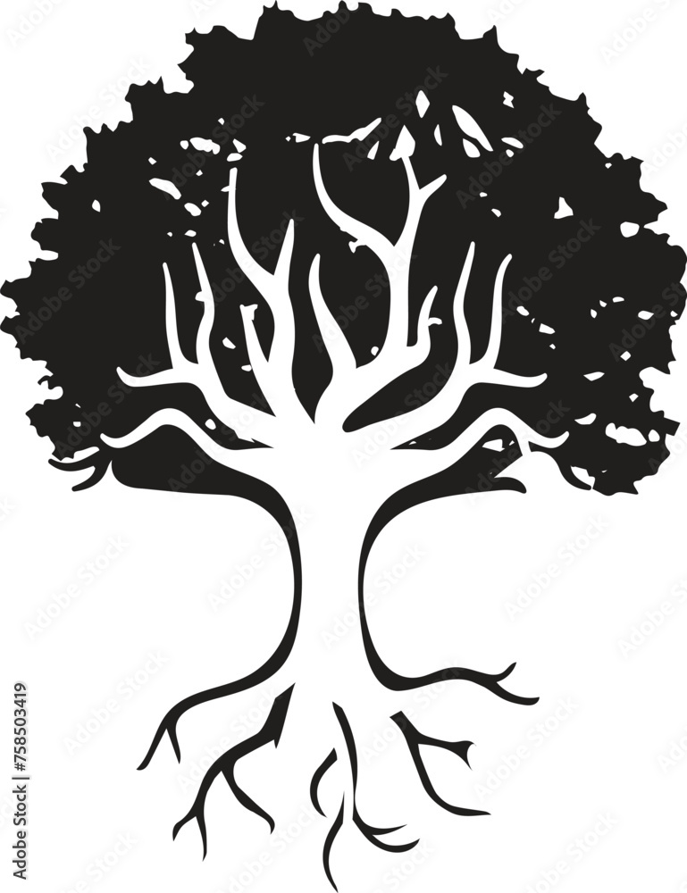 tree silhouettes. Evergreen forest firs and spruces black shapes, wild ...