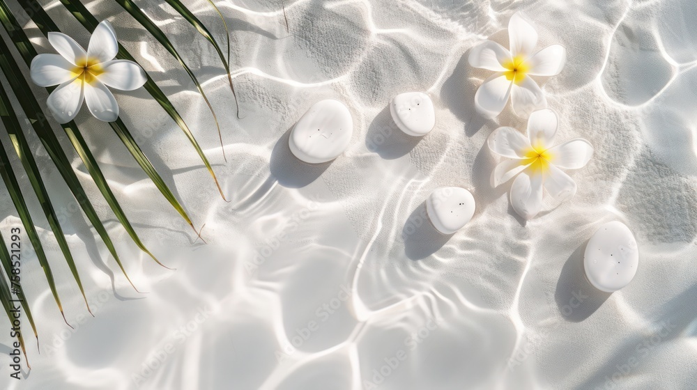 Beautiful spa background featuring white stones, lily flowers, and sun ...