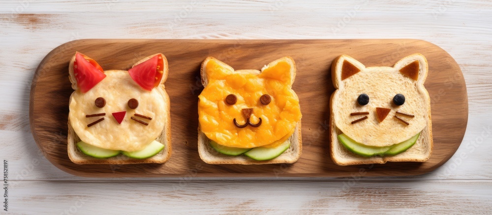 Three catshaped sandwiches made with carnivore ingredients like fawn ...