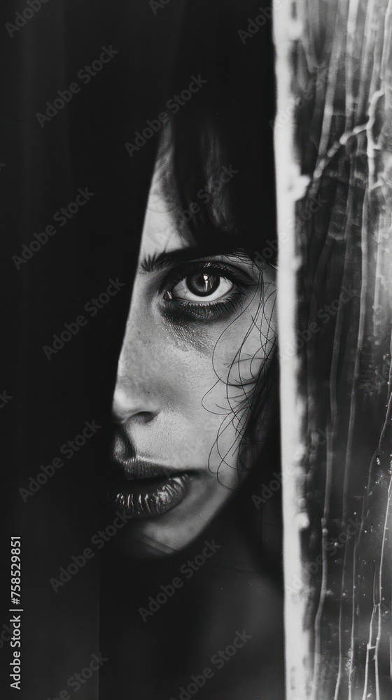 Cinematic photography of a woman with anxious and dramatic facial ...