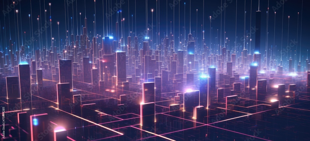 Envision a cityscape where high-rise structures are intertwined with ...