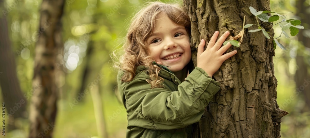 Illustration Stock Net zero and carbon neutral concept. Child hugging a ...