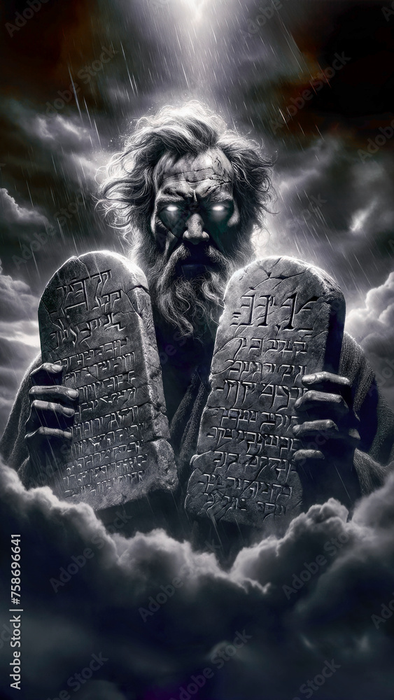 Monochrome of the Covenant: Moses Holding the Ten Commandments ...